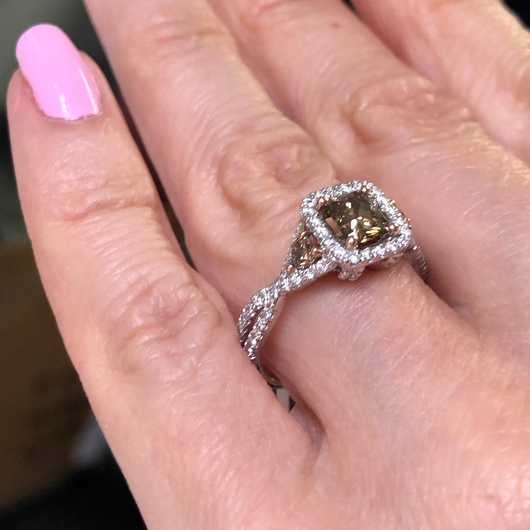 1.32 Ct Champagne Diamond Engagement Ring, Radiant Cut Diamond Ring ...