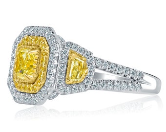 1.83ct GIA Certified Radiant Cut Diamond Engagement Ring Cadillac Side Diamonds Yellow Diamond Ring 18k White Gold Radiant Cut Ring Etsy