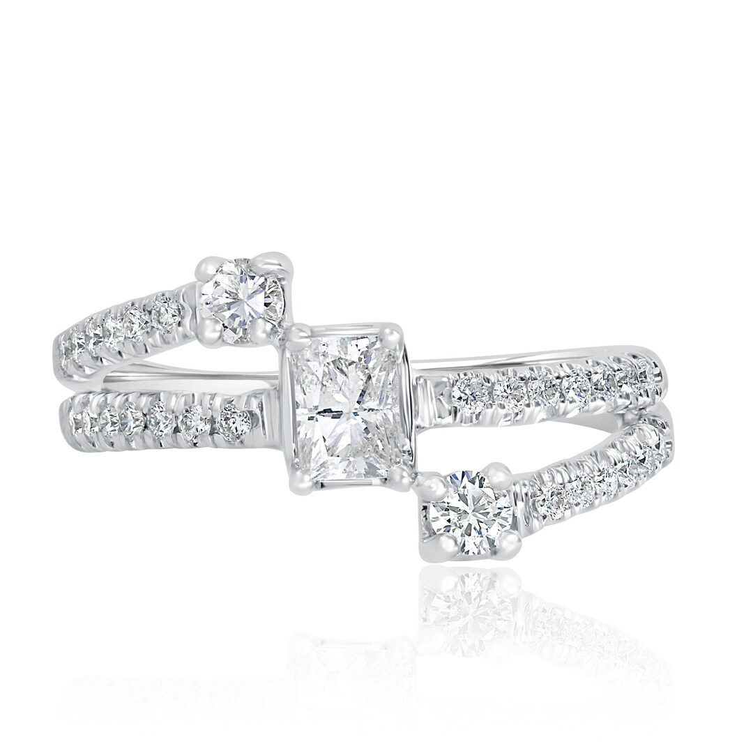 0.89 Ct Princess Cut Diamond Bypass Ring 14k White Gold - Etsy