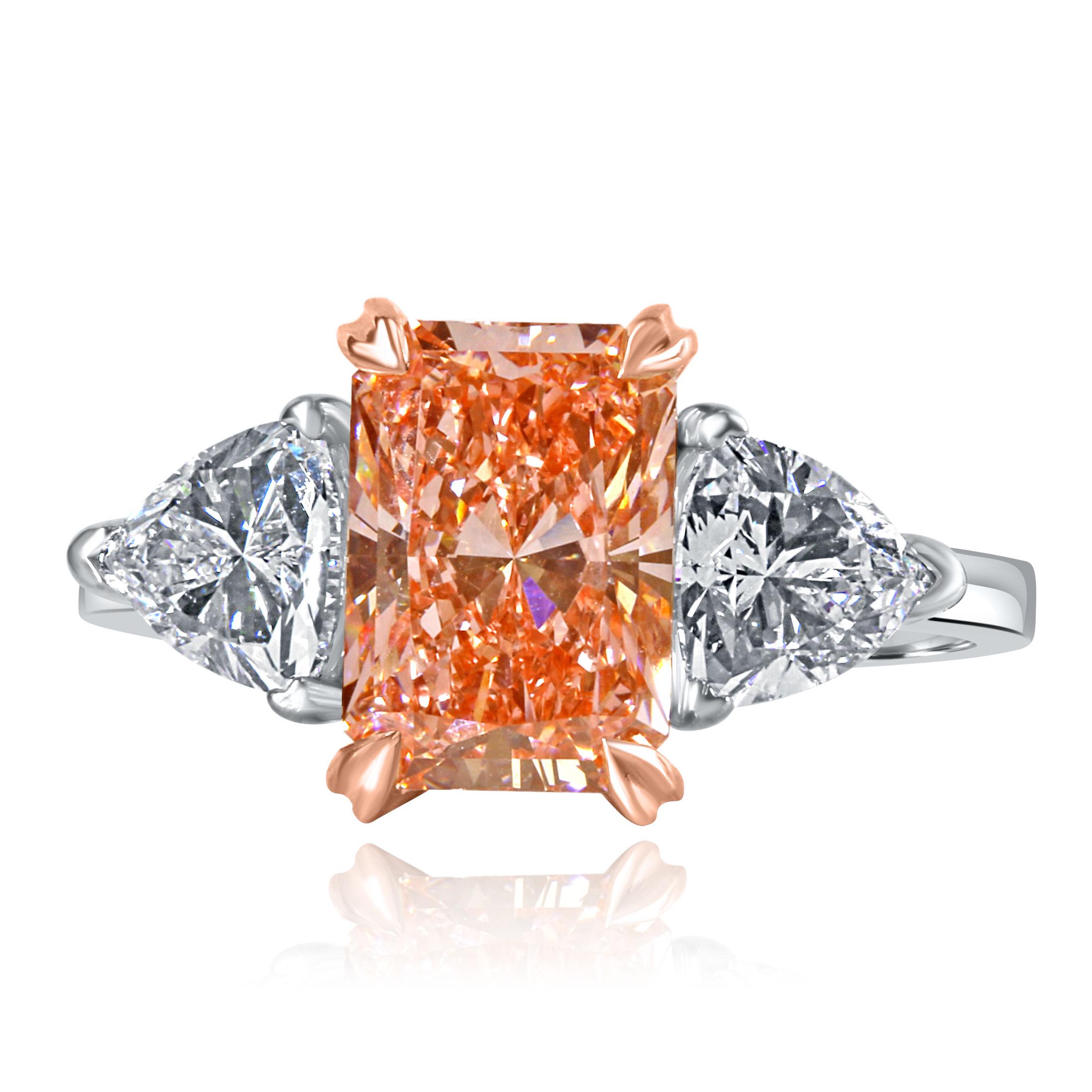IGI Certified Vivid Pink Radiant Cut Lab Grown Diamond Engagement Ring ...