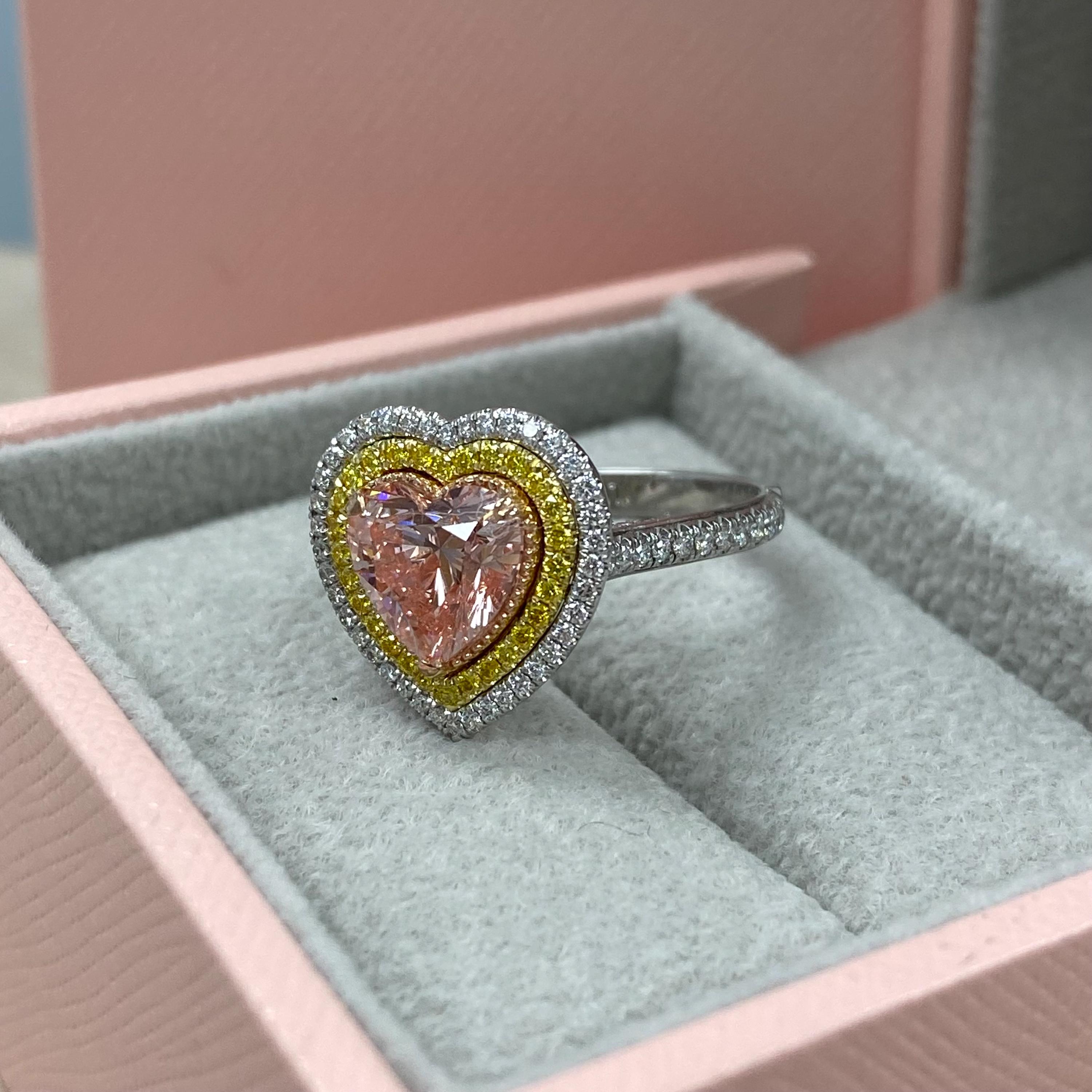 Vivid Pink Heart Lab Grown Diamond Engagement Ring, 14K Gold Double ...
