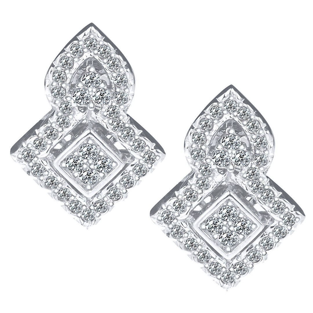 Vintage Style Diamond Earrings, 0.85 Ct, 14k White Gold, Omega Back ...
