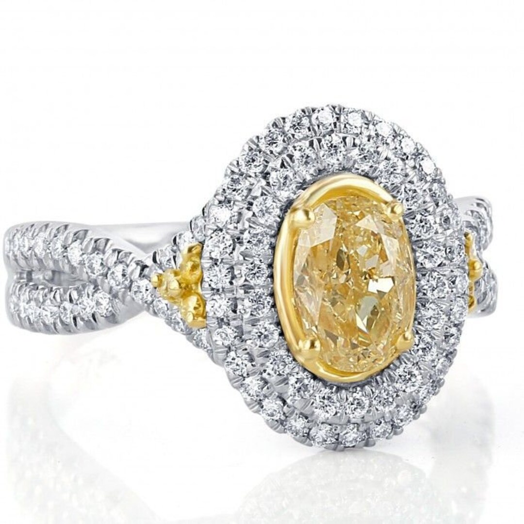 GIA 1.97 Ct Oval Yellow Diamond Engagement Ring: 18k White Gold Split ...