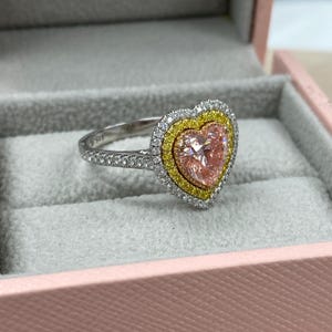 Vivid Pink Heart Lab Grown Diamond Engagement Ring, 14K Gold Double ...