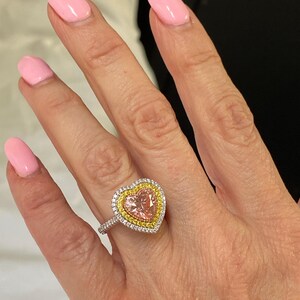 Vivid Pink Heart Lab Grown Diamond Engagement Ring, 14K Gold Double ...
