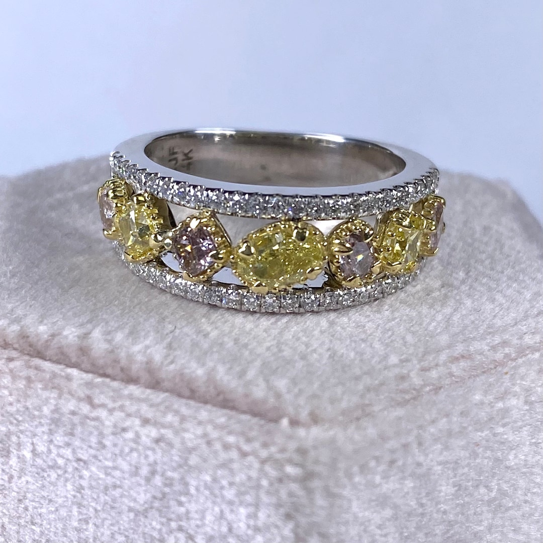 1.58ct Multi Shape Diamond Wedding Band, Multi Color Anniversary Ring ...