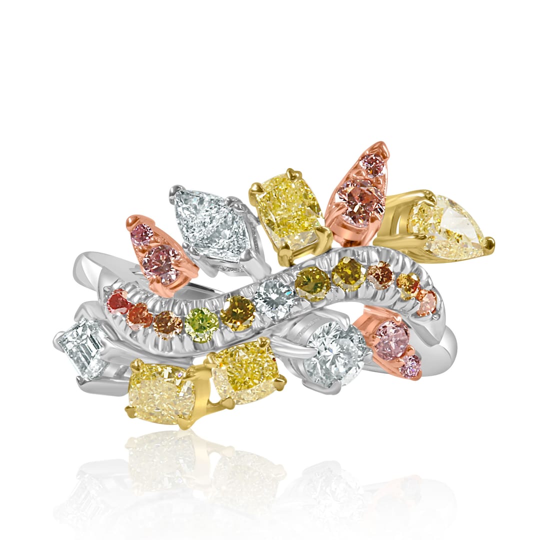 1.51 TCW Multi Shape Diamond Ring, Multi Color Diamond Ring, Cluster ...