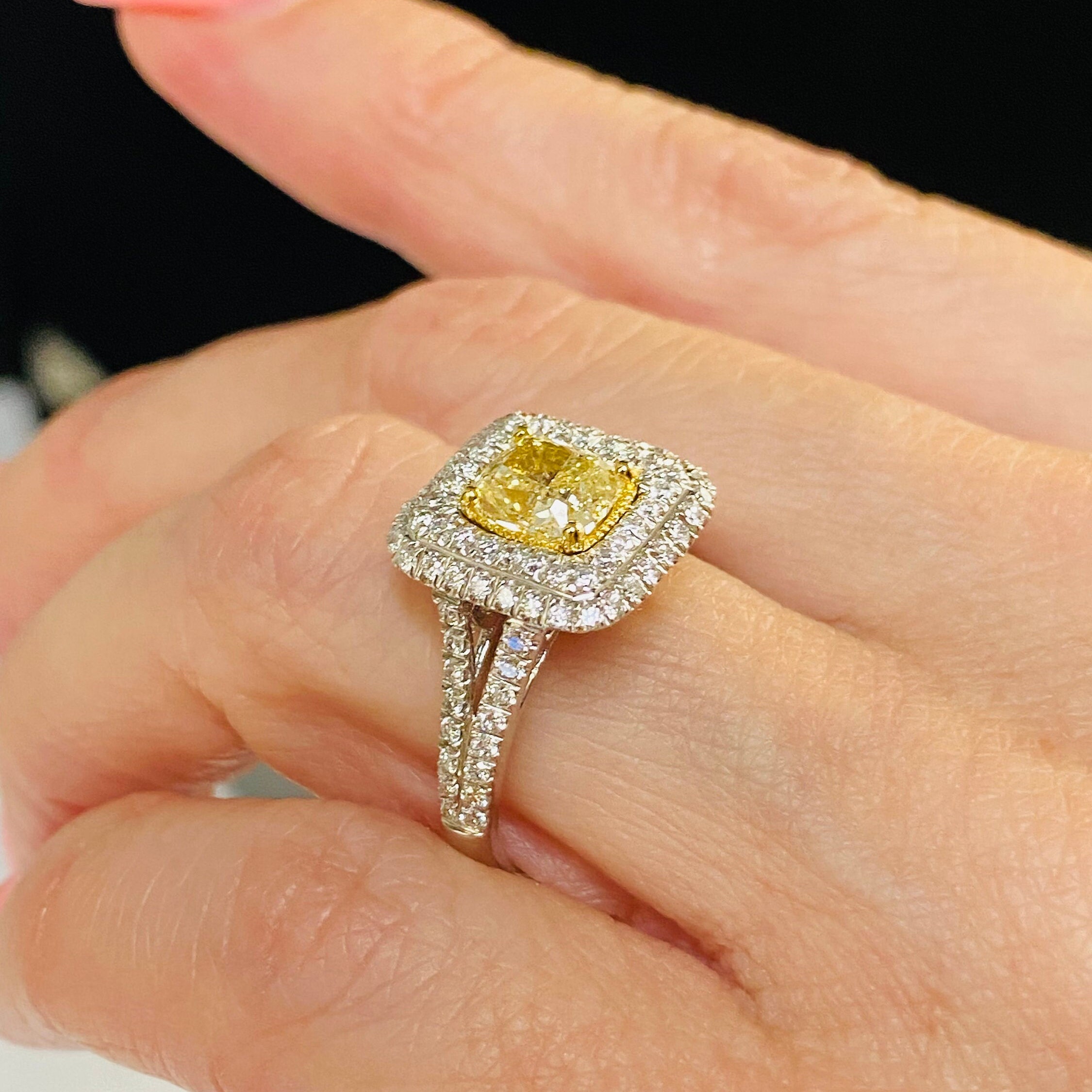 2.30 Ct Cushion Cut Diamond Ring Yellow Diamond Engagement | Etsy