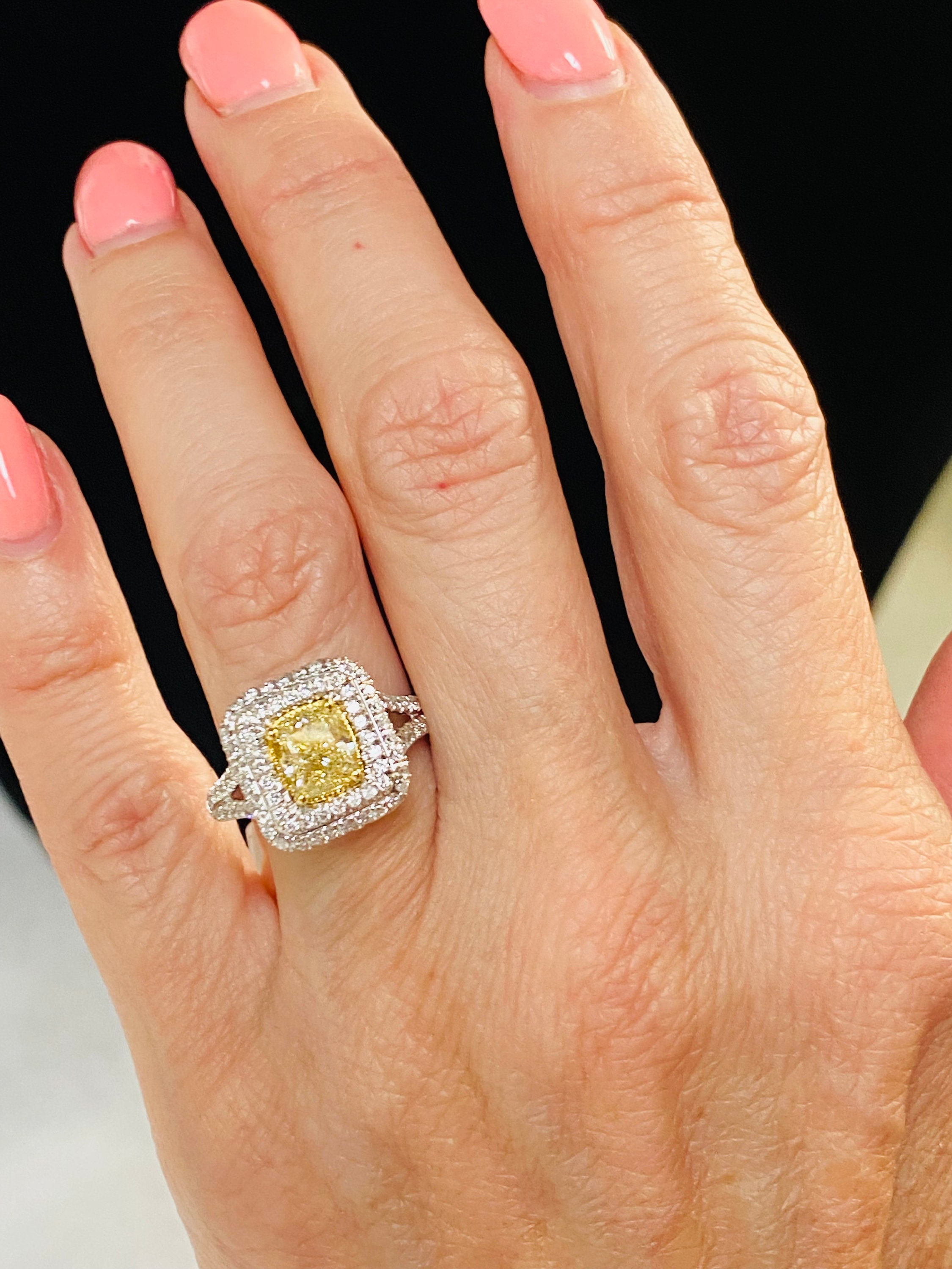 2.30 Ct Cushion Cut Diamond Ring Yellow Diamond Engagement | Etsy