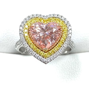Vivid Pink Heart Lab Grown Diamond Engagement Ring, 14K Gold Double ...
