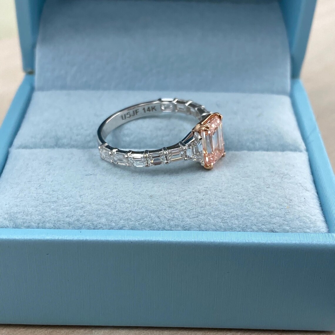 1.35ct Emerald Cut Pink Lab Grown IGI Diamond Engagement Ring, 14k ...