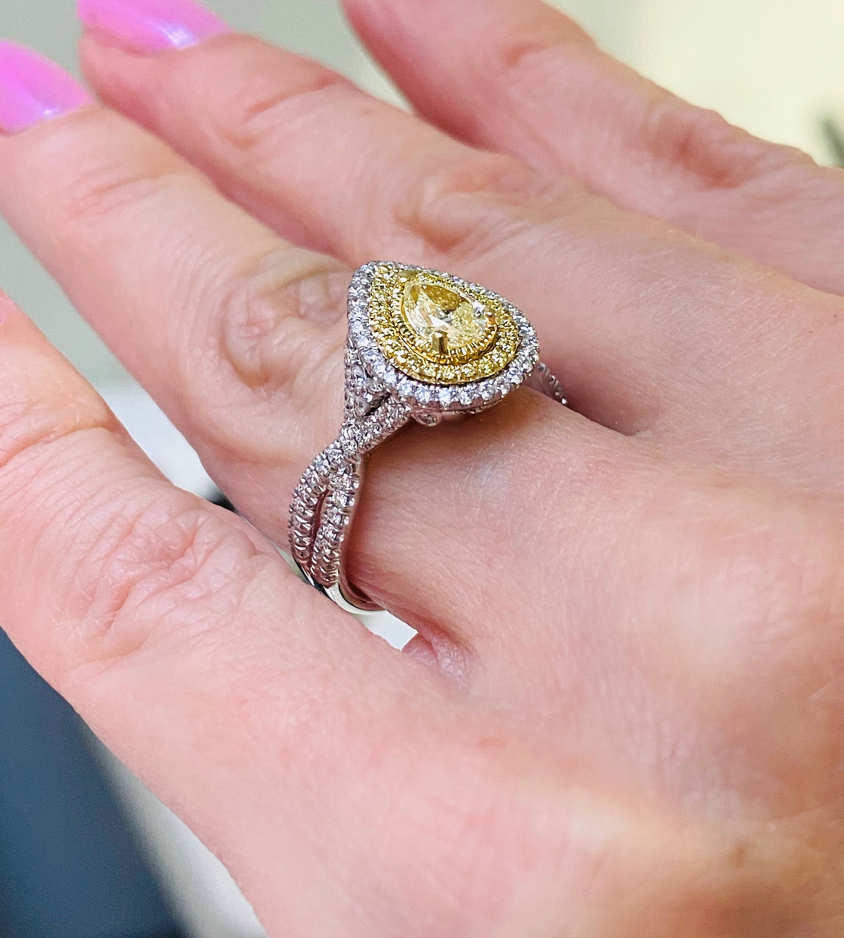 1.24 Ct Pear Shaped Diamond Engagement Ring Double Halo | Etsy