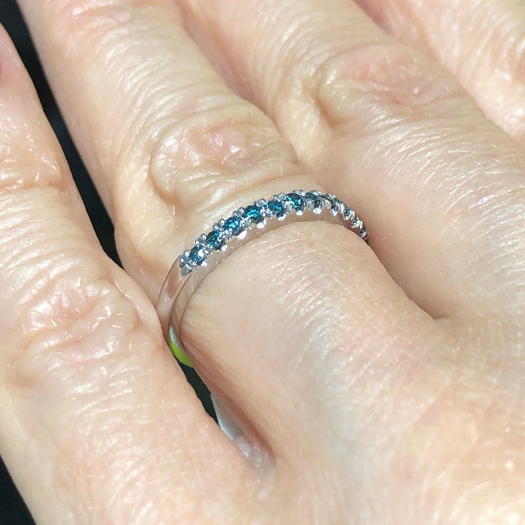 0.25ct Fancy Blue Diamond Ring, Pave Set Wedding Band, Blue Diamond ...