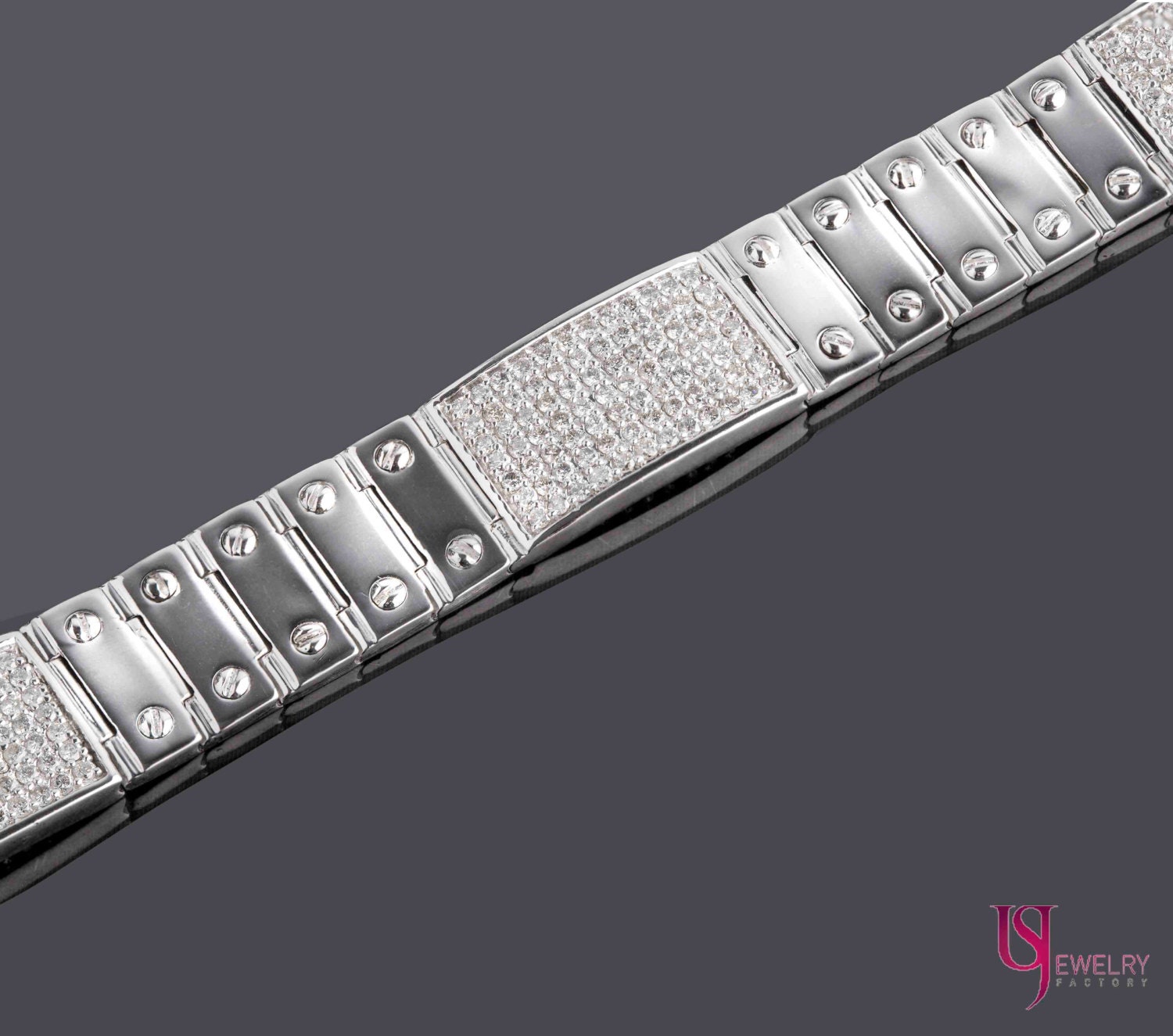 4.90ct Diamond ID Bracelet, 14k White Gold, Screws Accent, 59.4g ...