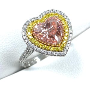 Vivid Pink Heart Lab Grown Diamond Engagement Ring, 14K Gold Double ...