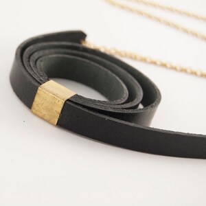 Looped Leather Necklace, Leather Statement Necklace, Gold and Leather ...