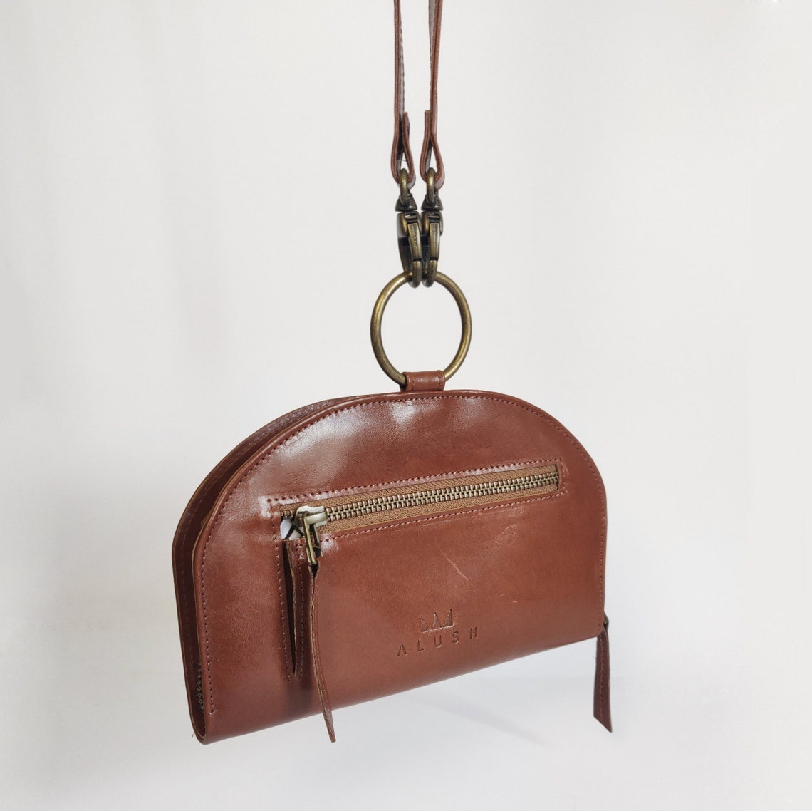 Small Crossbody Wallet Brown Leather Wallet Half Circle Bag - Etsy