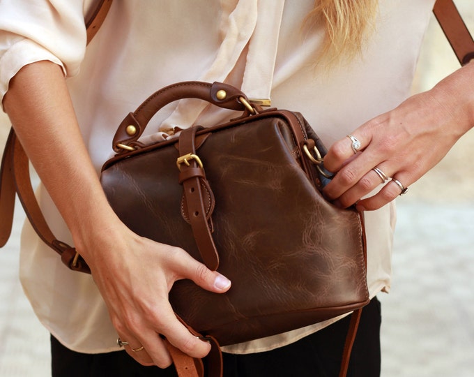 Mini Leather Backpack, Small Brown Bag, Small Leather Handbag , Brown ...