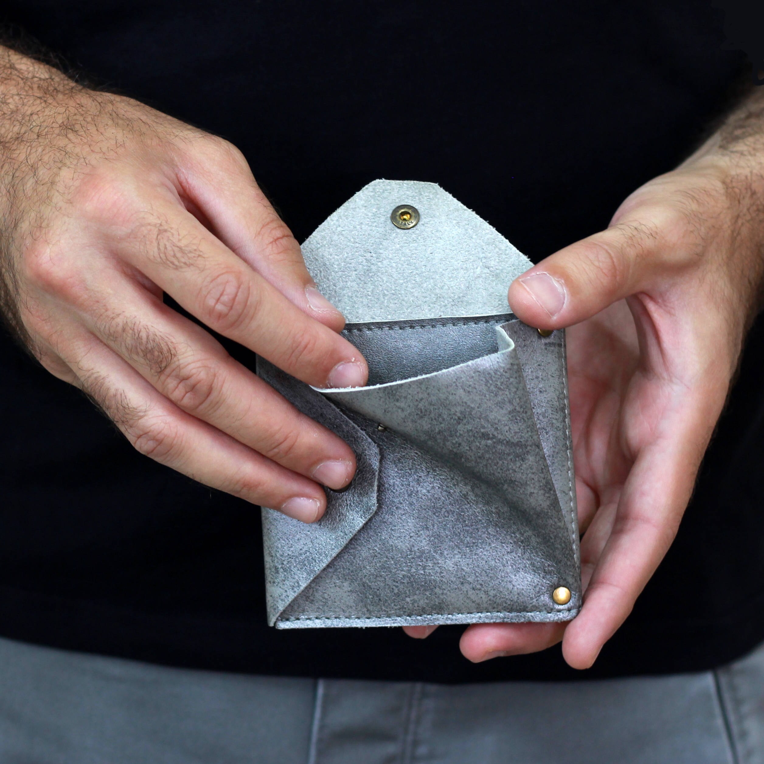 Silver Leather Wallet Men's Leather Wallet minimalist | Etsy