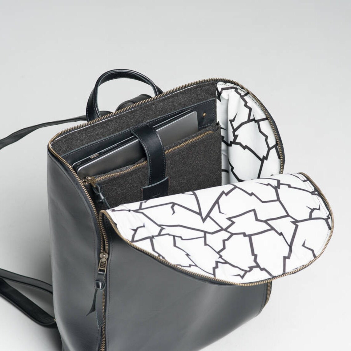 Leather Backpack Trendy Bag Black Student Bag 15 Inch | Etsy