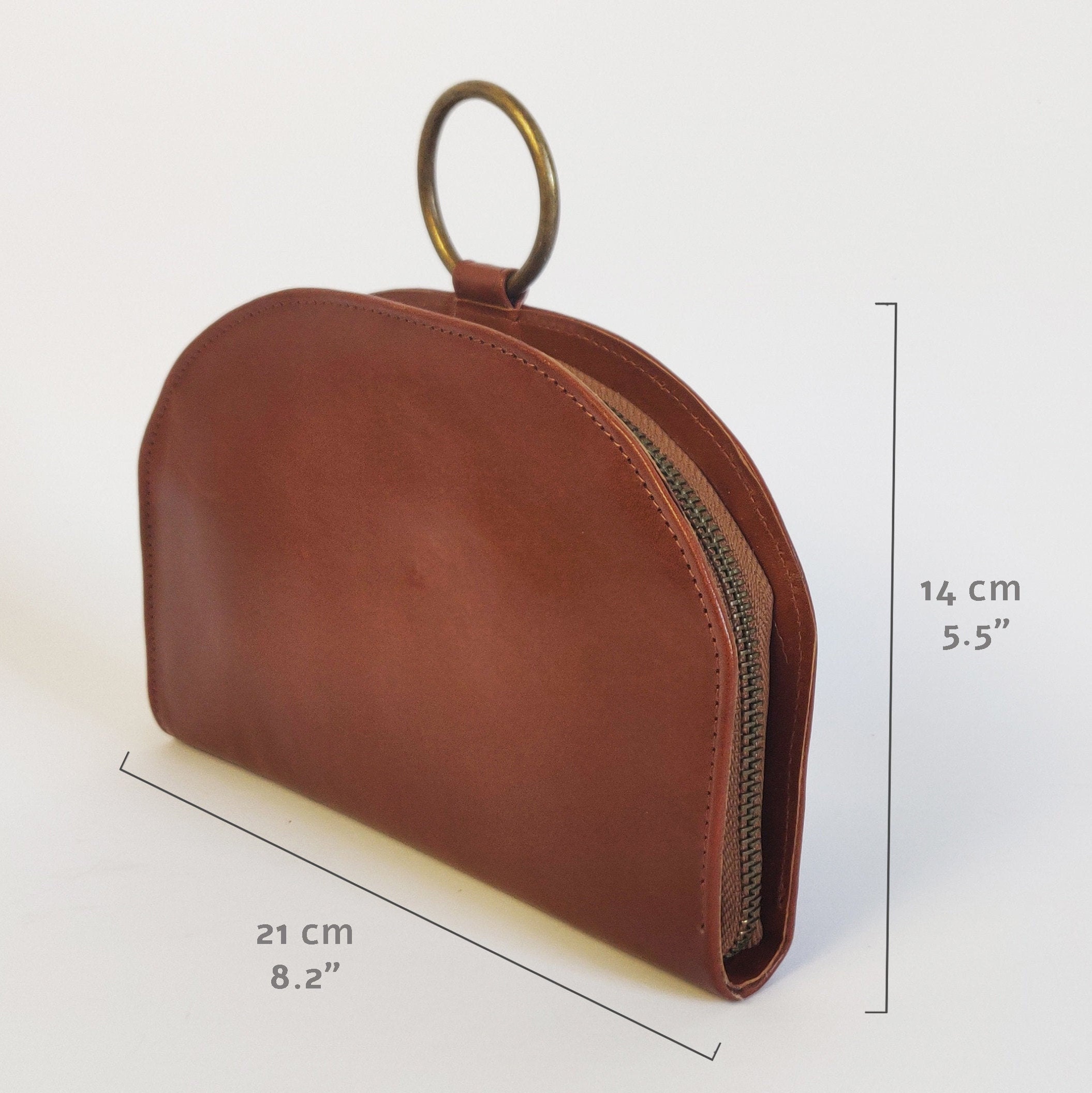 Small Crossbody Wallet Brown Leather Wallet Half Circle Bag | Etsy