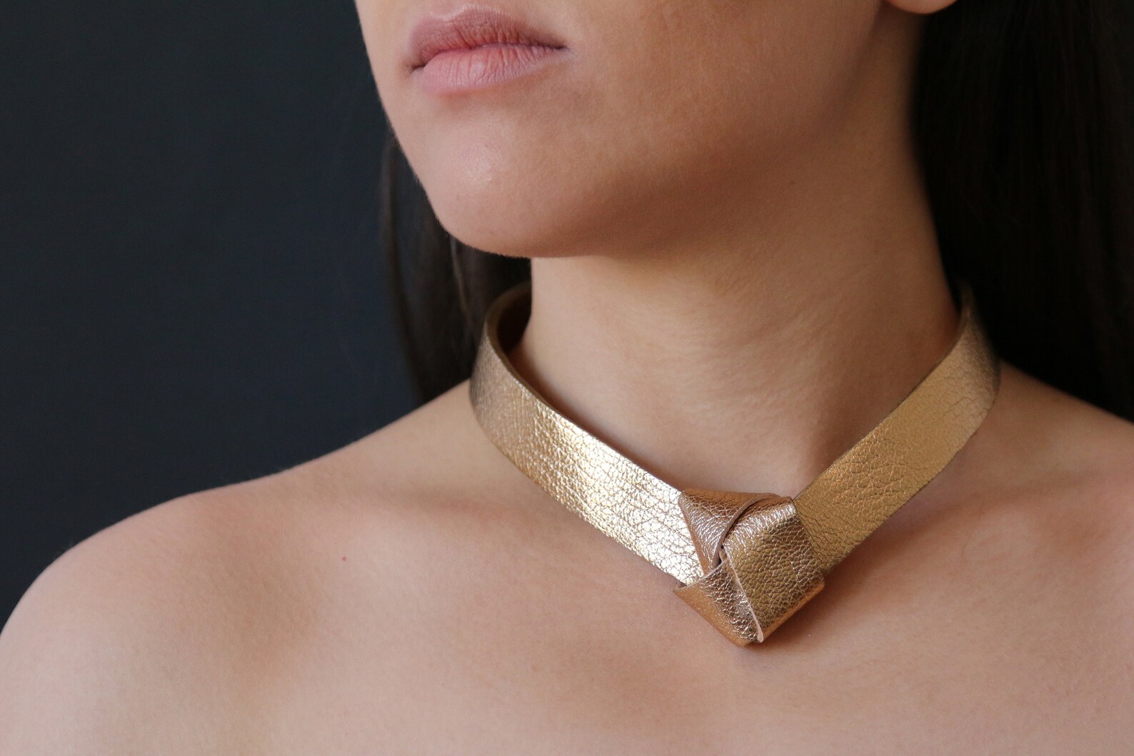 Gold Leather Choker Locking Collar Bib Gold Necklace - Etsy