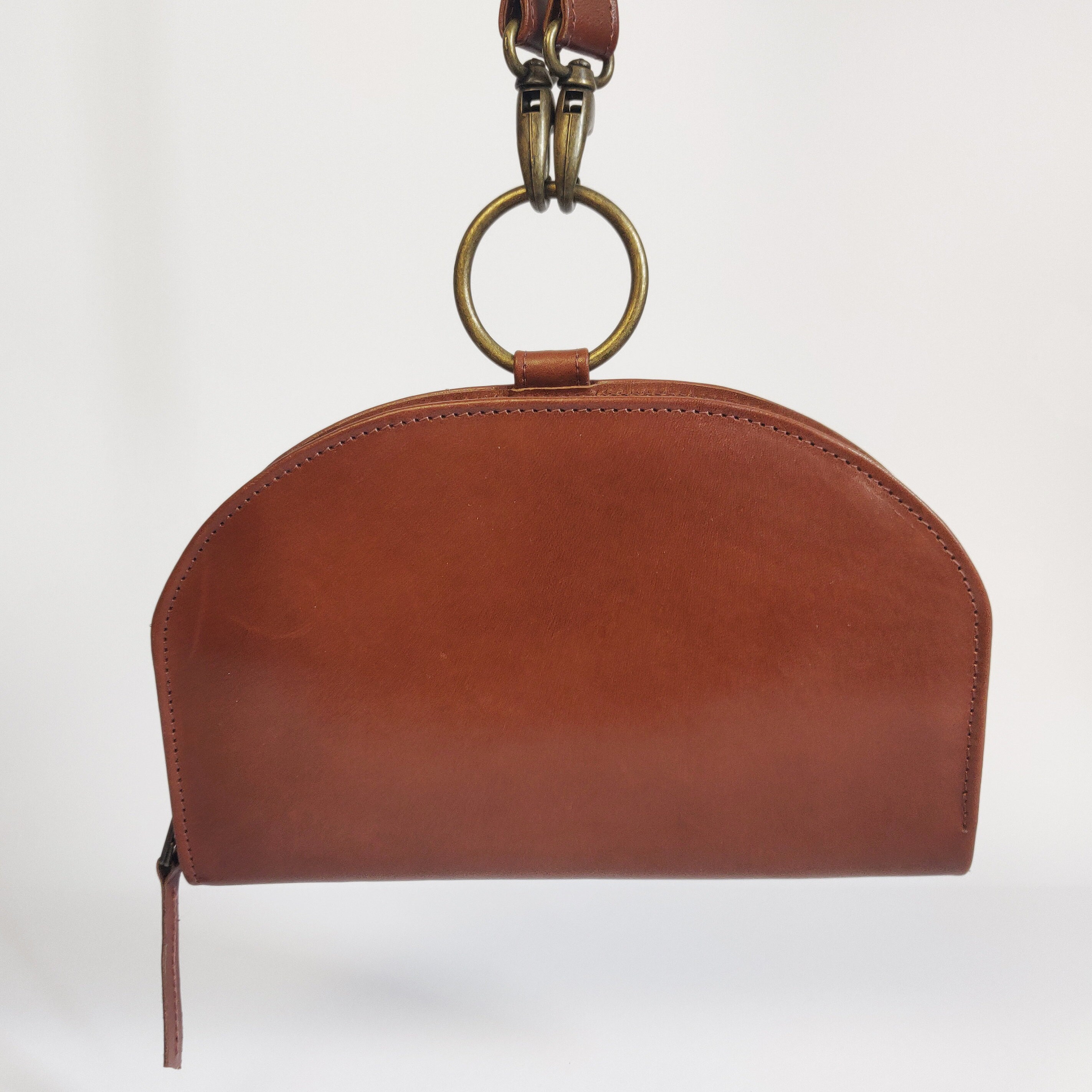 Small Crossbody Wallet Brown Leather Wallet Half Circle Bag | Etsy