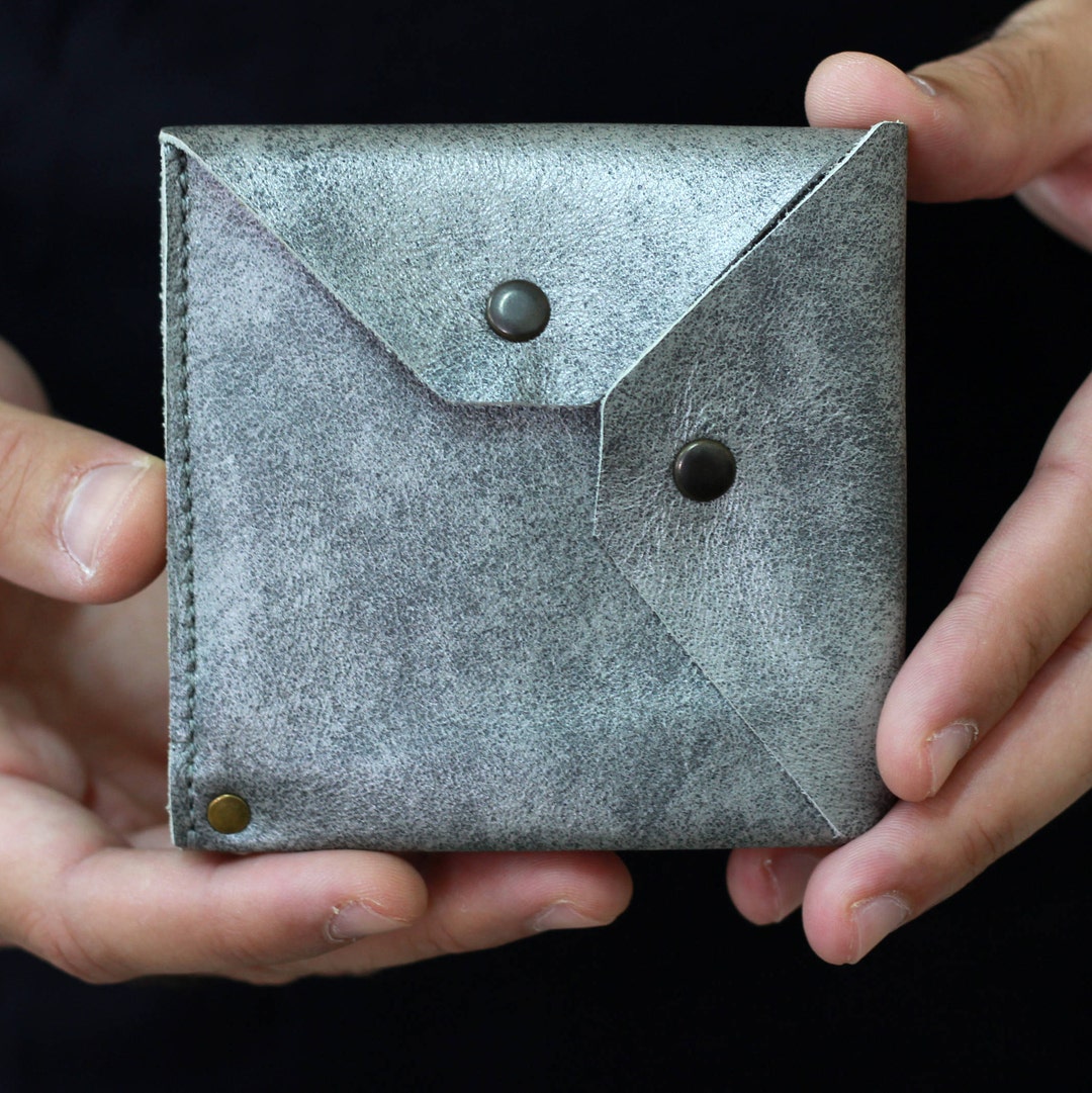 Silver Leather Wallet, Men's Leather Wallet, Minimalist Wallet, Silver ...