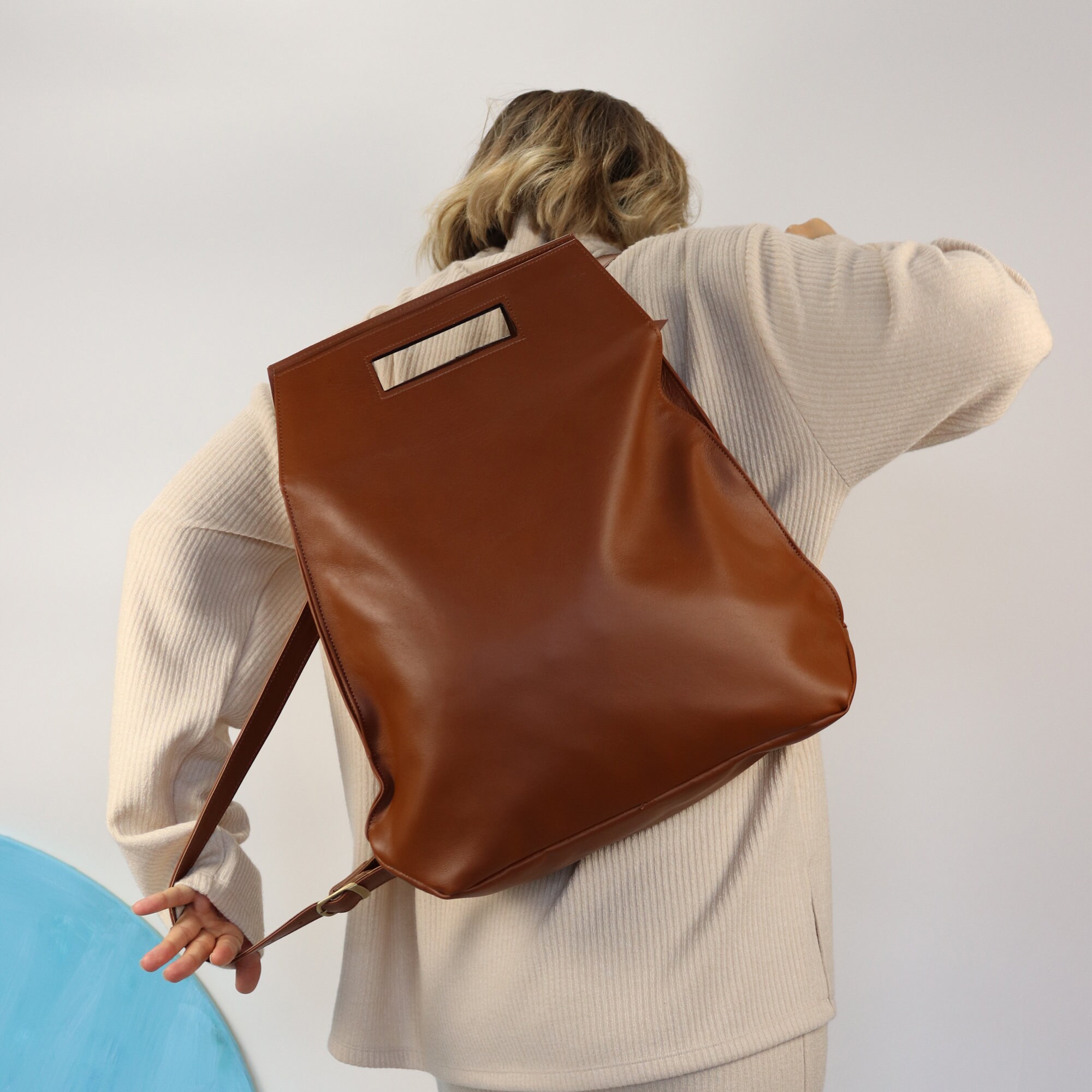 Brown Leather Backpack for Women Minimalist Leather Backpack | Etsy