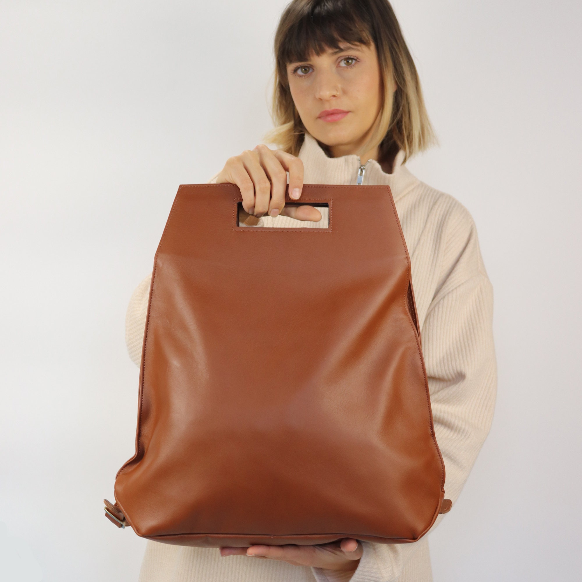 Brown Leather Backpack for Women Minimalist Leather Backpack | Etsy