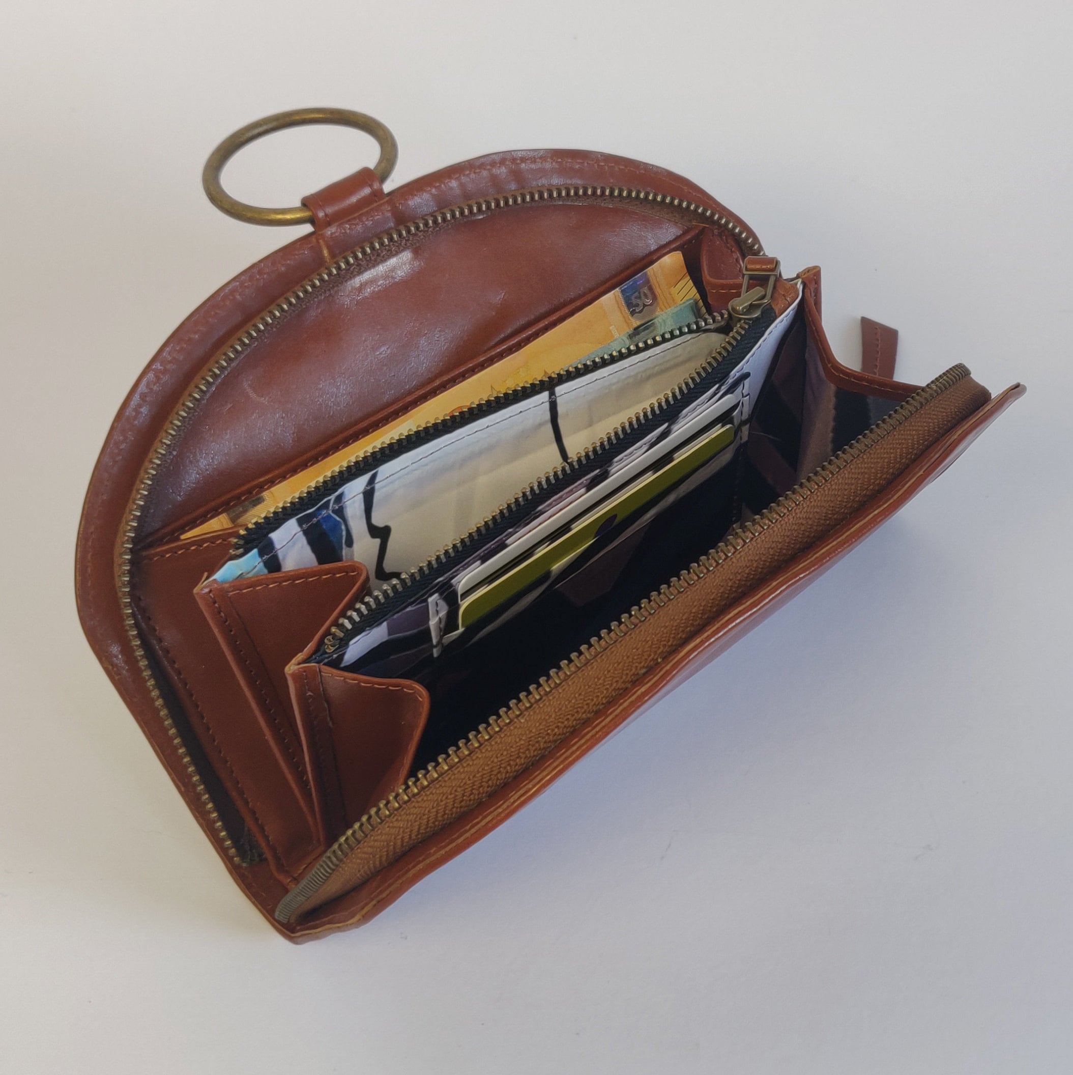 Small Crossbody Wallet Brown Leather Wallet Half Circle Bag | Etsy