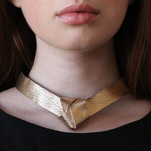 Gold Leather Choker, Locking Collar, Bib Gold Necklace, Leather Collar ...