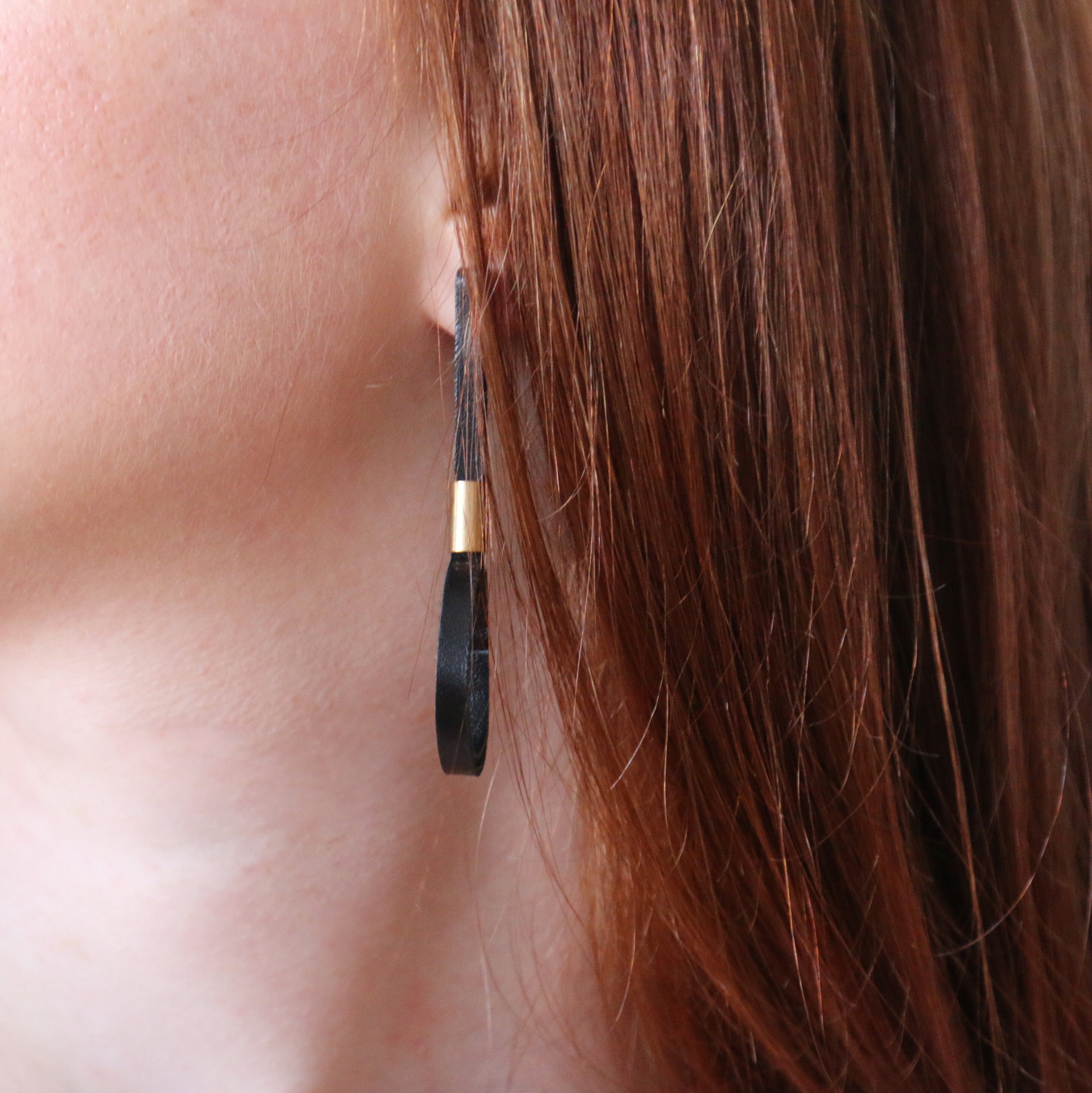 Black Leather Earring Black Loop Earrings Summer Statement | Etsy