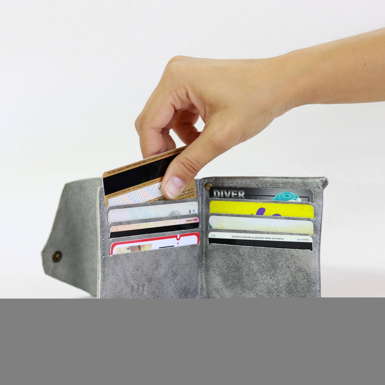 Silver Leather Wallet Men's Leather Wallet Minimalist | Etsy