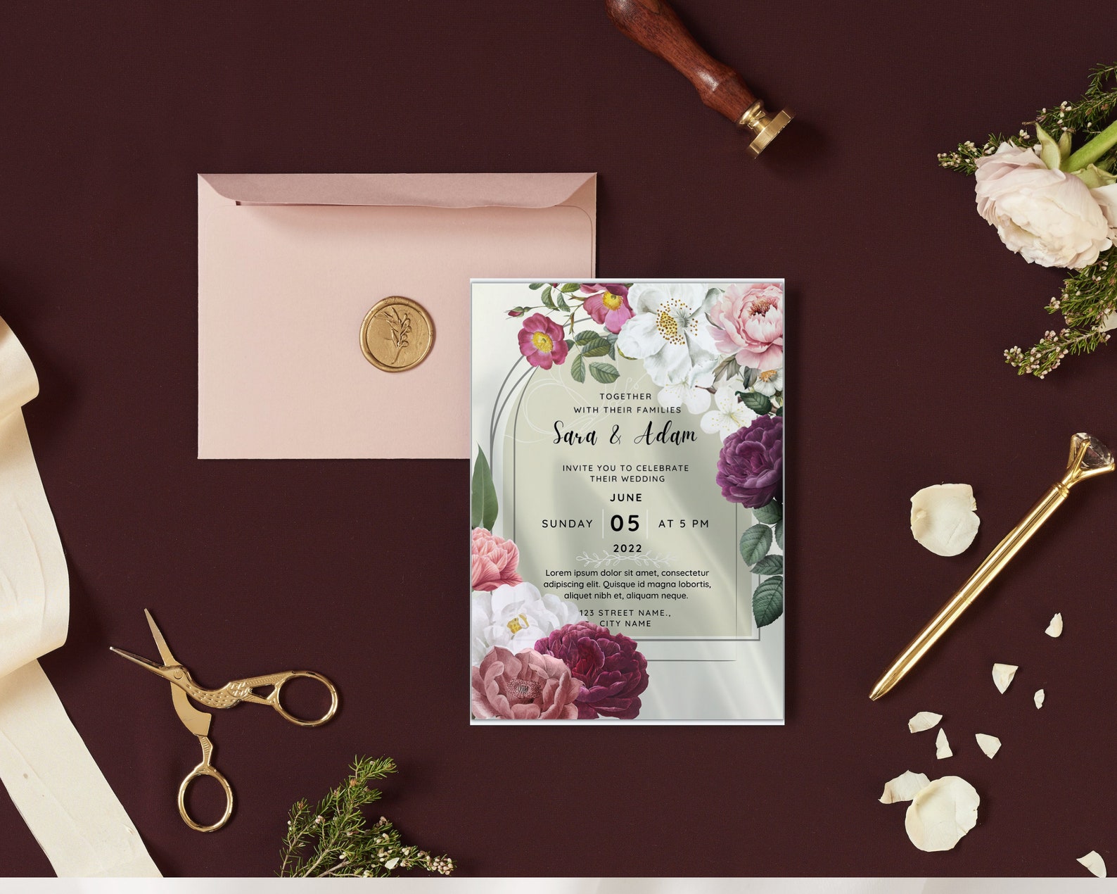Editable Wedding Invitation Template DIY Customizable Invite Elegant ...