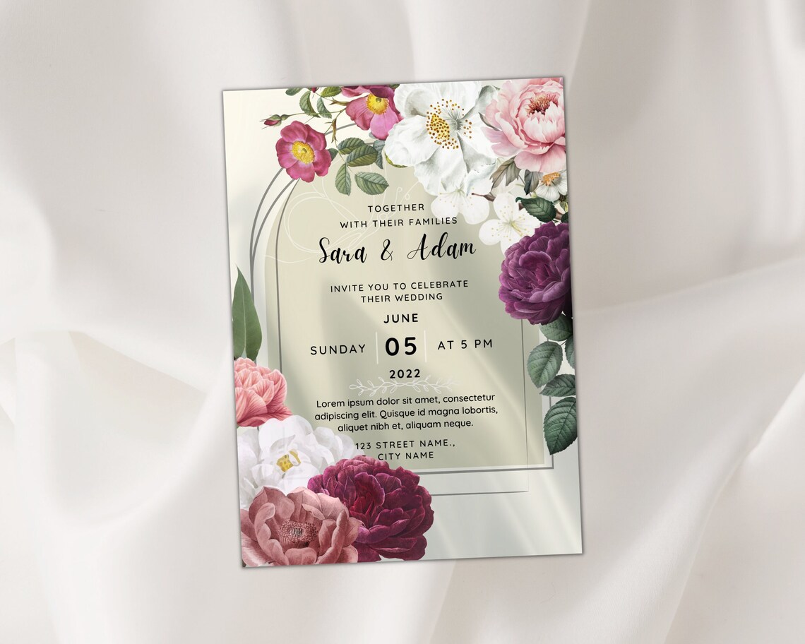 Editable Wedding Invitation Template DIY Customizable Invite Elegant ...
