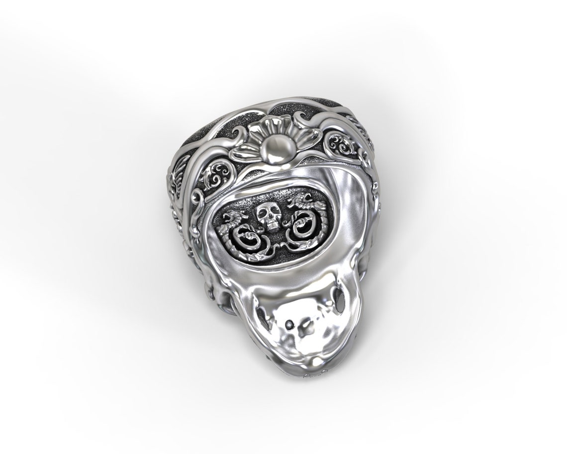 Gothic Skull Ring With Gargoyles and a Touch of Fantasy - Etsy