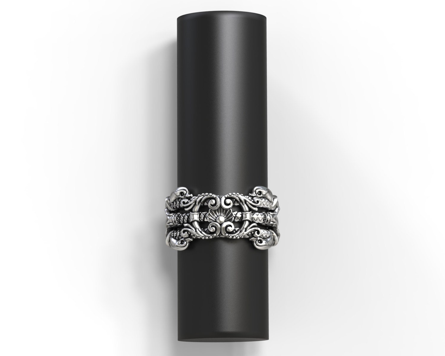 Intricate Baroque Ring With Dolphins Solid Silver Gold - Etsy