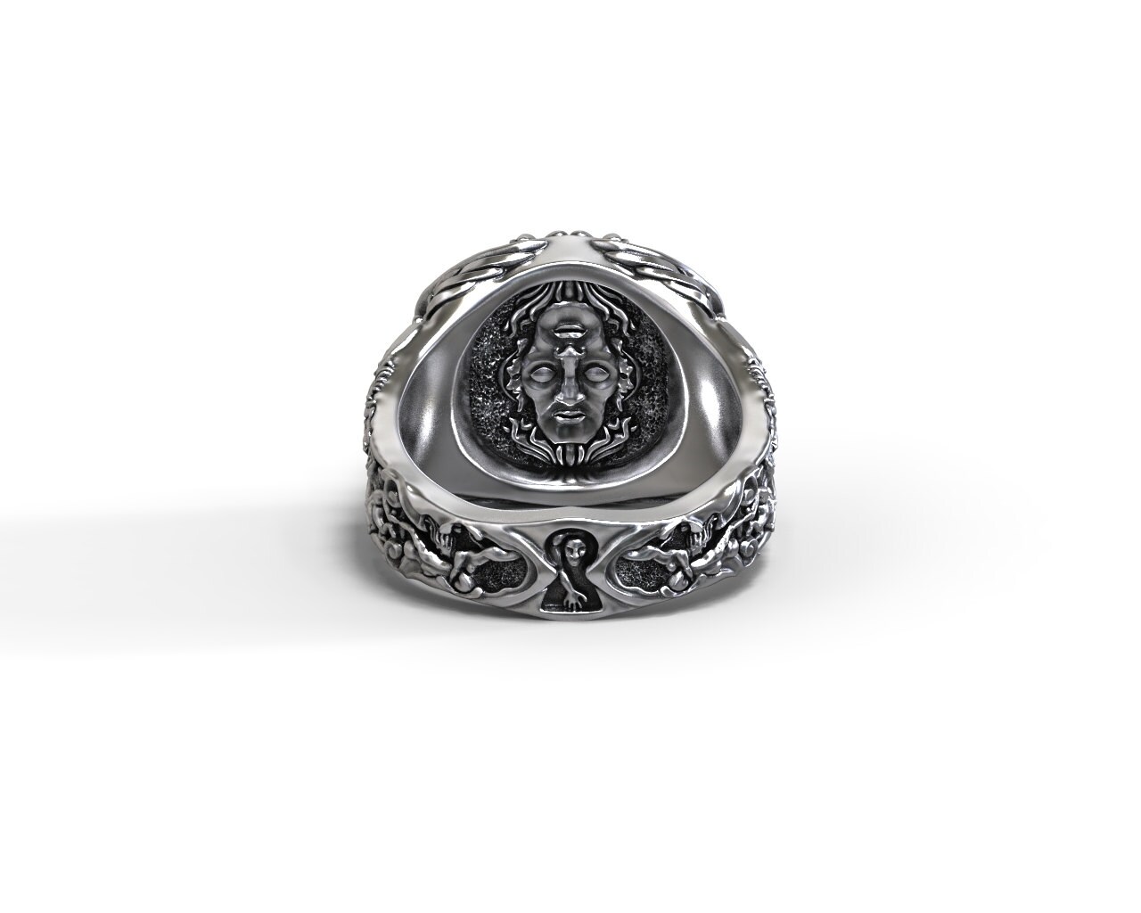 Gargoyle Signet Ring With an Intricate Fantasy Design - Silver, Gold ...