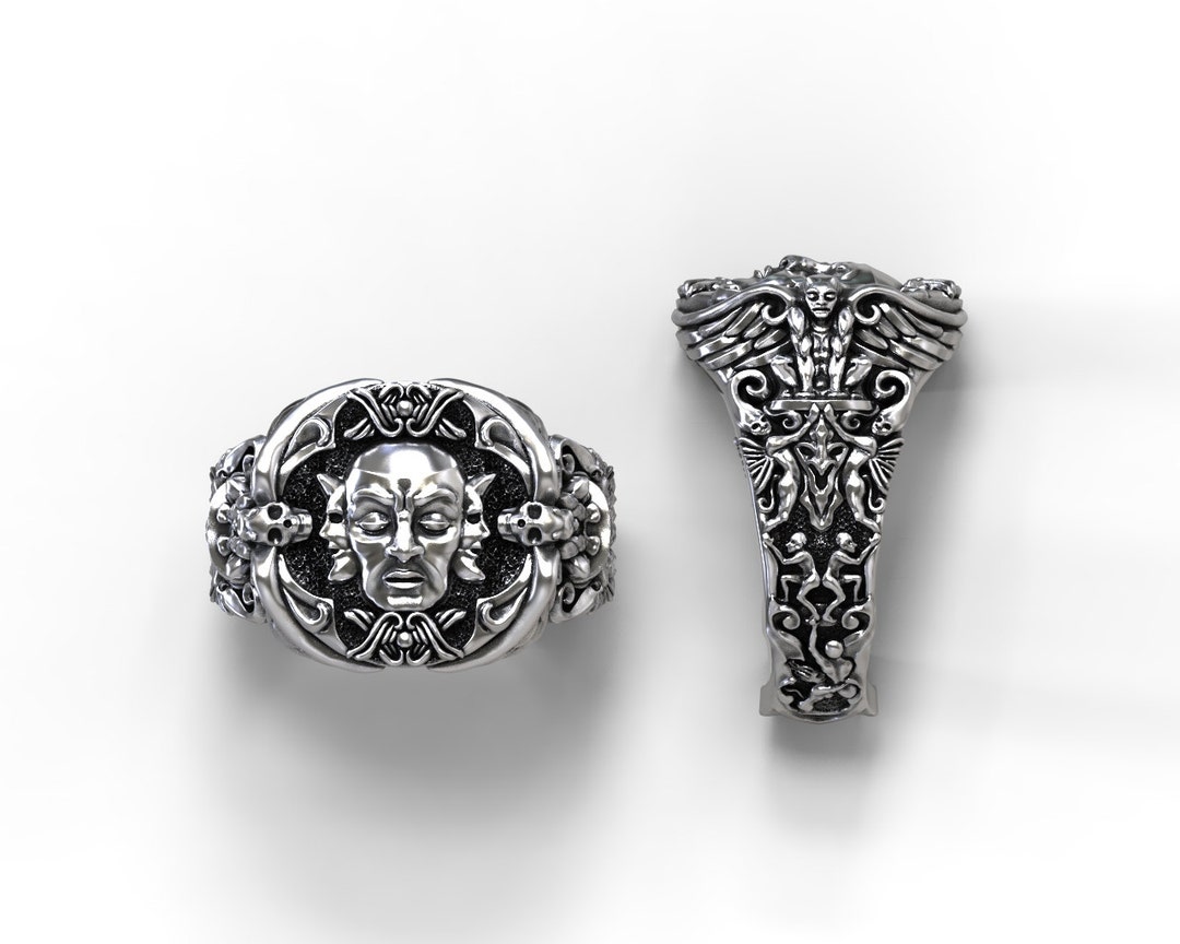 Gargoyle Signet Ring With an Intricate Fantasy Design - Silver, Gold ...