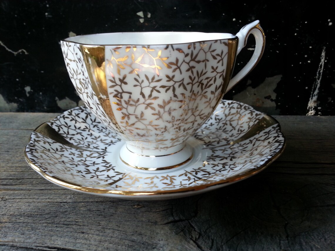 Vintage Queen Anne "gold Lace" Footed Tea Cup Made of Fine Bone China ...