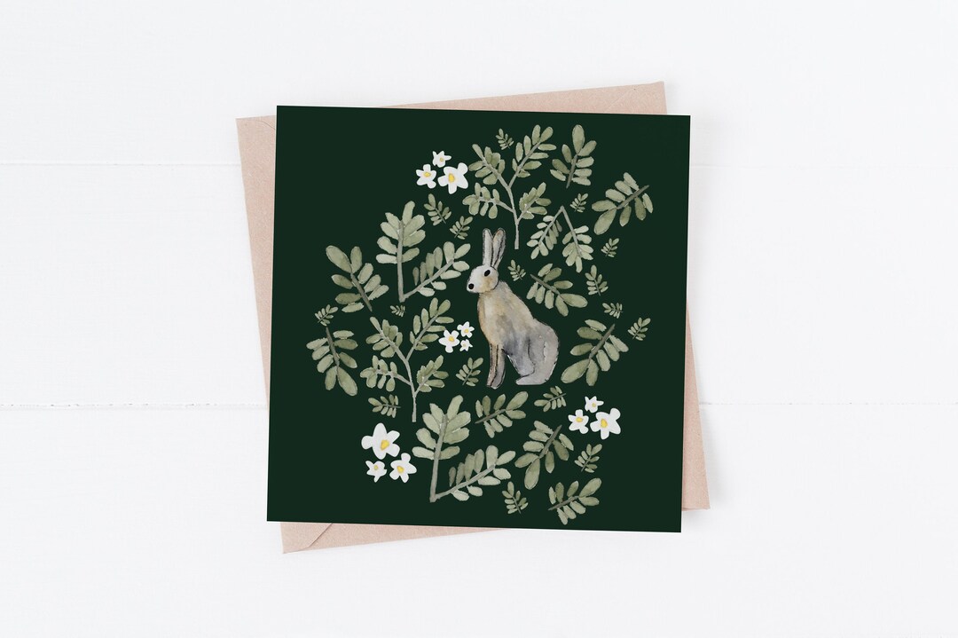 Woodland Rabbit Blank Greeting Card - Etsy