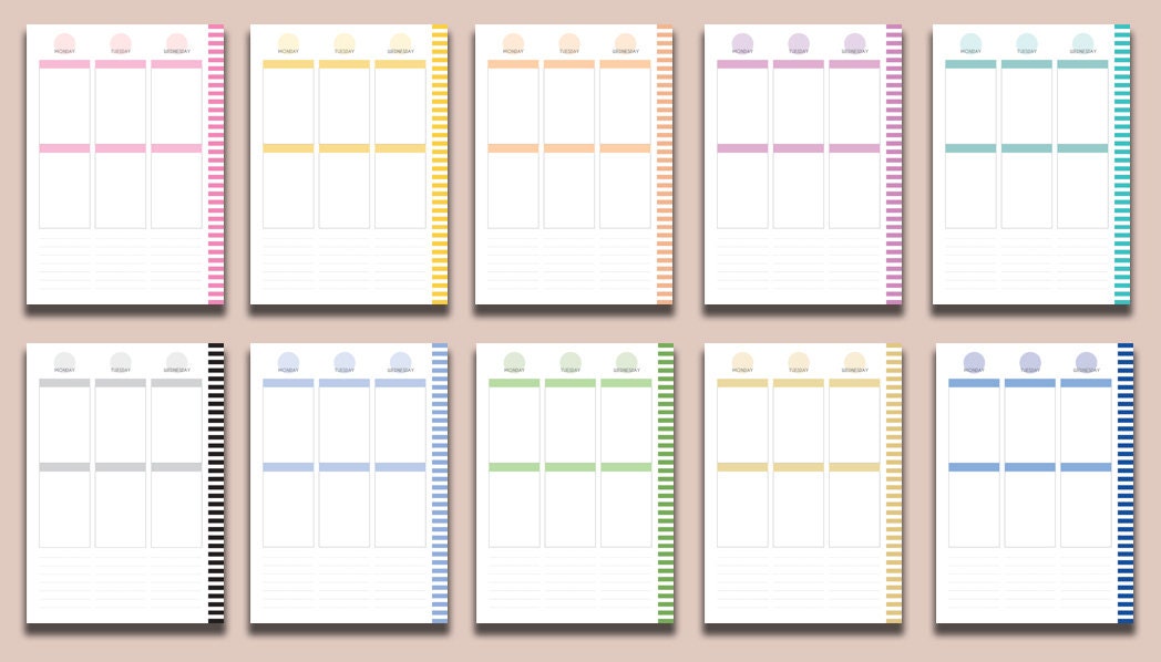 A5 Weekly Planner Vertical Layout Boxed Inserts 10 Colors - Etsy