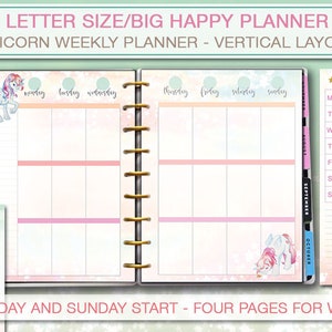 Big Happy Planner Letter Size Printable Unicorn Weekly Planner Inserts ...