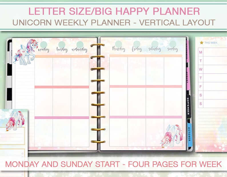 Big Happy Planner Letter Size Printable Unicorn Weekly Planner - Etsy