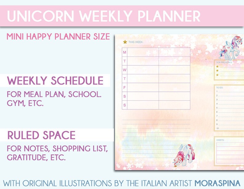 MINI Happy Planner Unicorn Printable Weekly Planner Inserts | Etsy