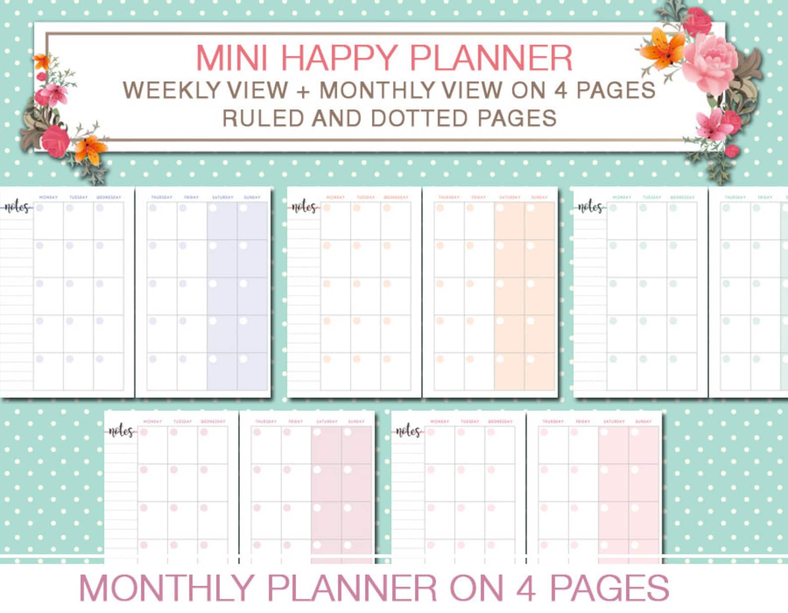 Mini Happy Planner Printable Kit Weekly and Monthly Planner Inserts ...