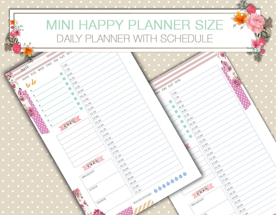 Daily Schedule Mini Happy Planner Hourly Insert Printable - Etsy