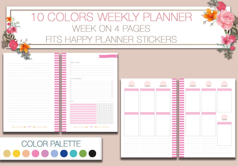 A5 weekly planner vertical layout boxed inserts 10 colors | Etsy
