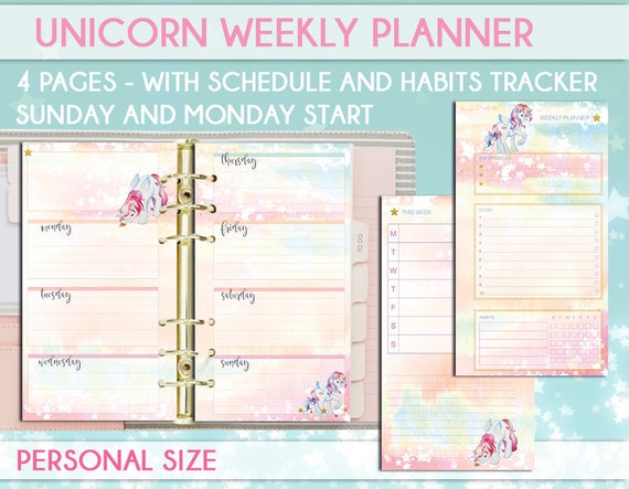 Filofax Personal Unicorn Weekly Undated Planner Printable - Etsy